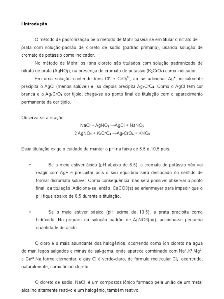 Introdução Método De Mohr Pdf Cloro Cloreto De Sódio