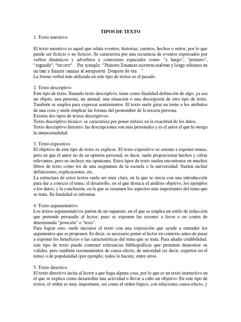Tipos de Texto | PDF | Verbo | Narración