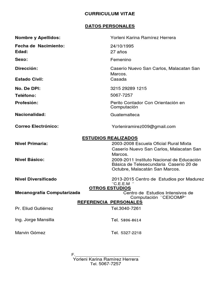 Curriculum Vitae de Yorleni Ramírez | PDF