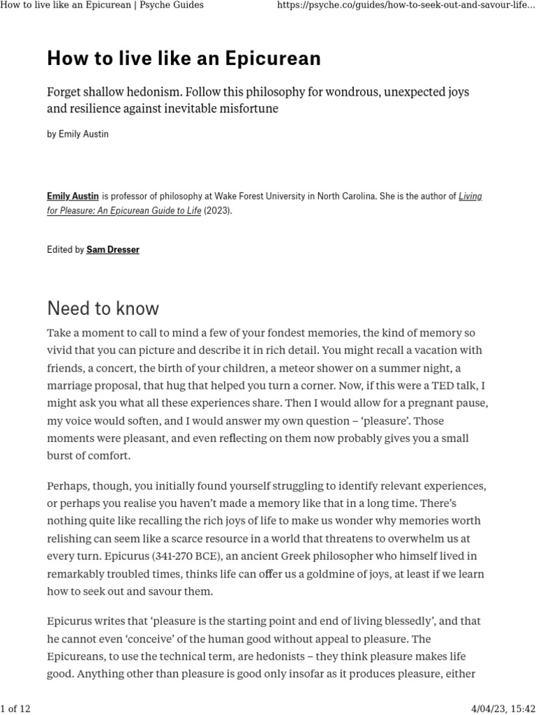 How To Live Like An Epicurean Psyche Guides | PDF | Hedonism | Pleasure