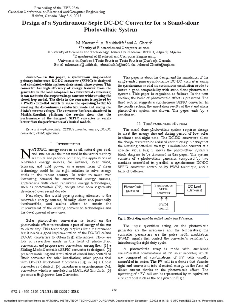 Design of A Synchronous Sepic DC-DC Converter For A Stand-Alone Photovoltaic System | PDF ...