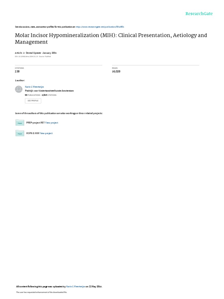 Molar Incisor Hypomineralization (MIH) : Clinical Presentation, Aetiology and Management | PDF ...