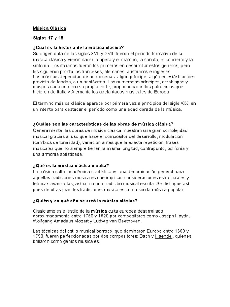La historia y desarrollo de la música clásica en los siglos XVII y ...