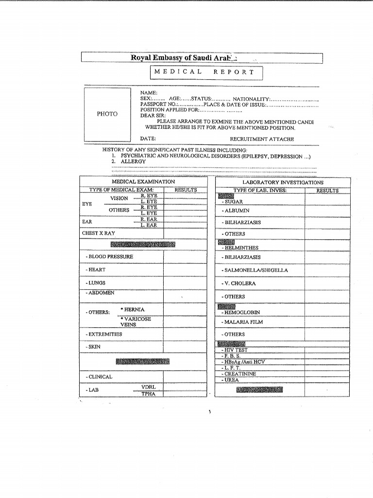 SAOEDI-ARABIE Medische Verklaring-Medical Report | PDF