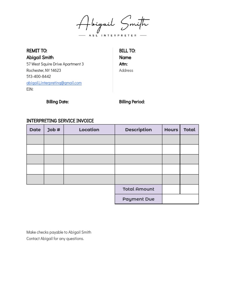 Interpreter Invoice Template PDF | PDF