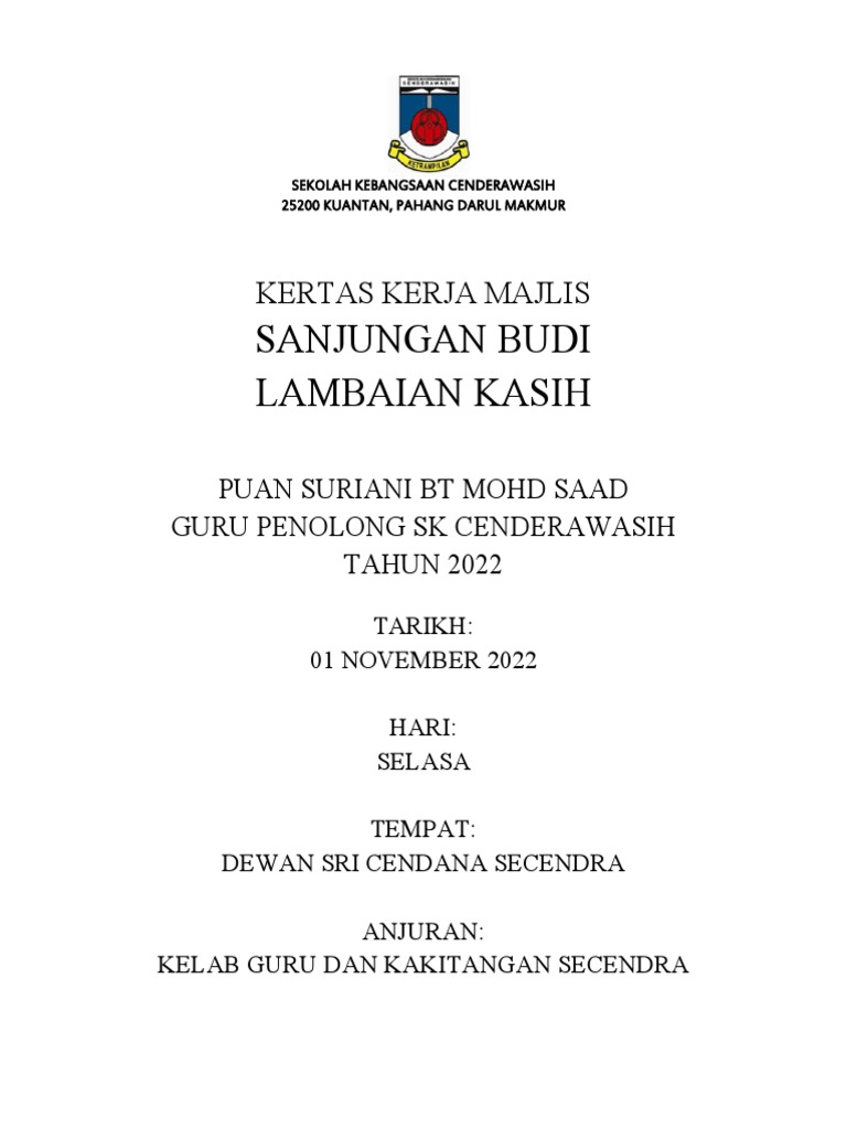 Kertas Kerja Majlis Persaraan Puan Suriani Mohd Saad | PDF