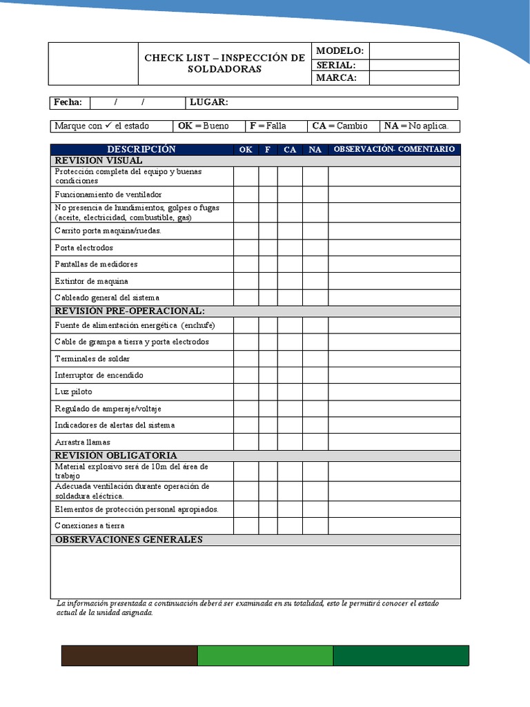 Check List-Lista de Chequeo de Maquinas Soldaduras | PDF