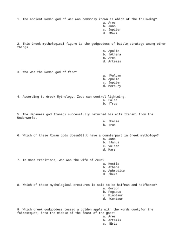 Ancient Gods & Myths Quiz | PDF | Hera | Zeus