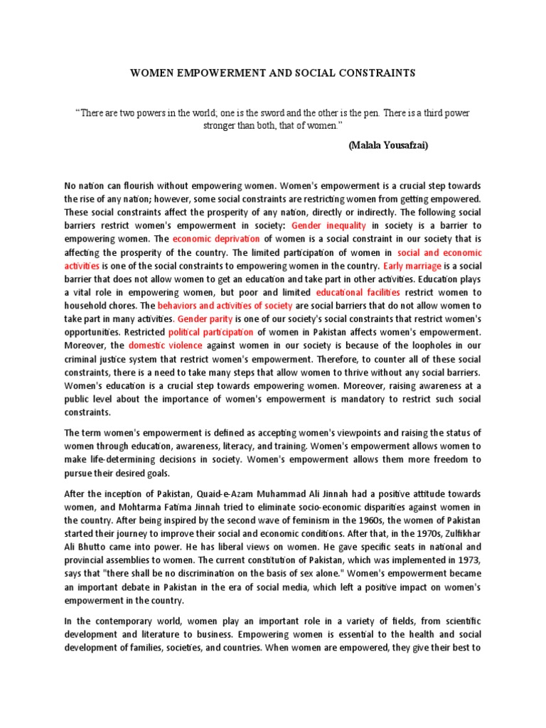 Women Empowerment and Social Constraints | PDF | Empowerment | Economic ...