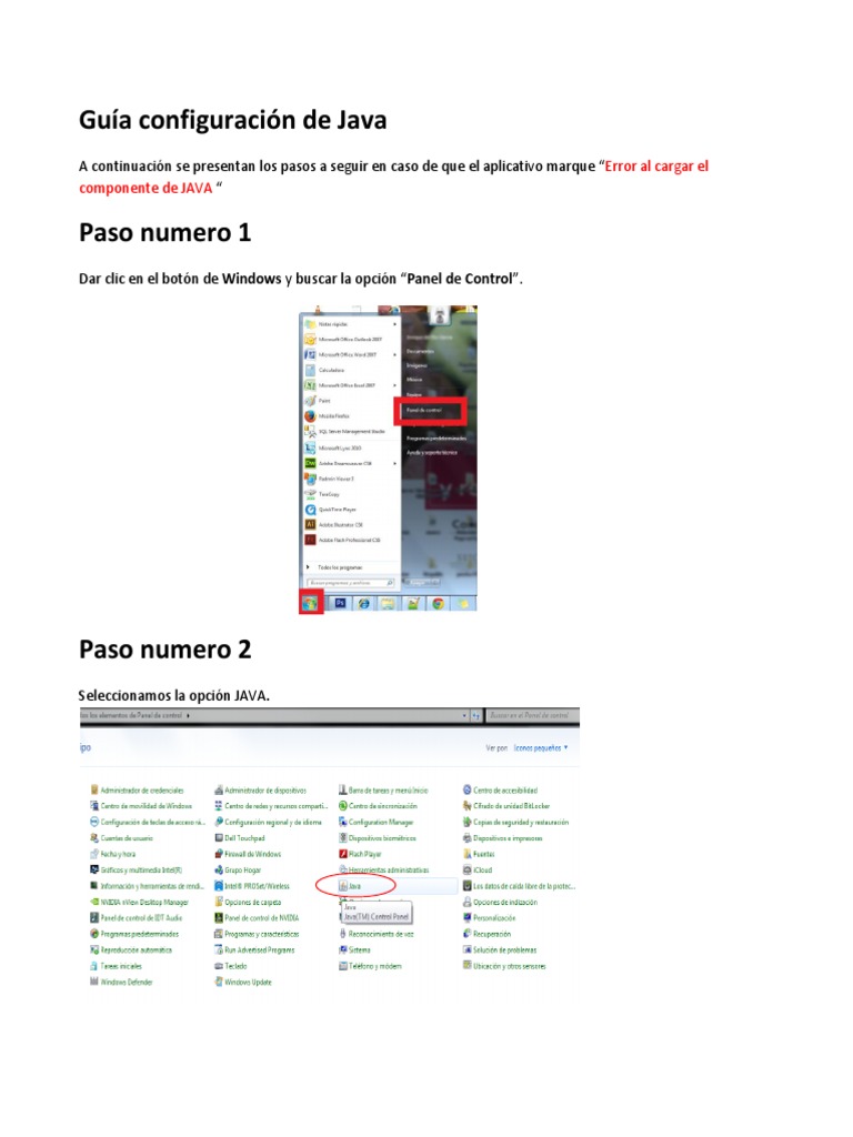 Guía Configuración de Java: A Continuación Se Presentan Los Pasos A Seguir en Caso de Que El ...