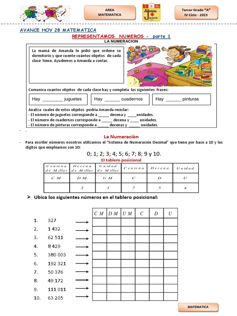 AVANCE MATEMATICA 28 - Represento Numero | PDF