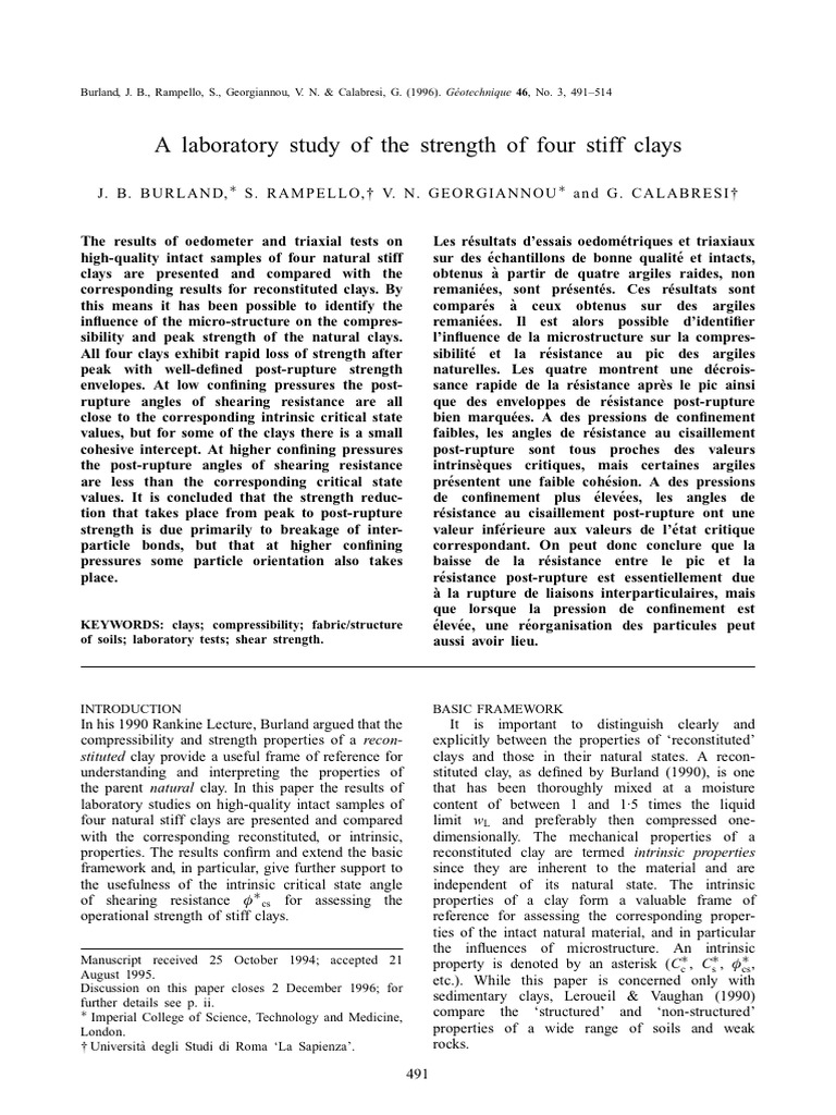 A Laboratory Study of The Strength of Clays | PDF