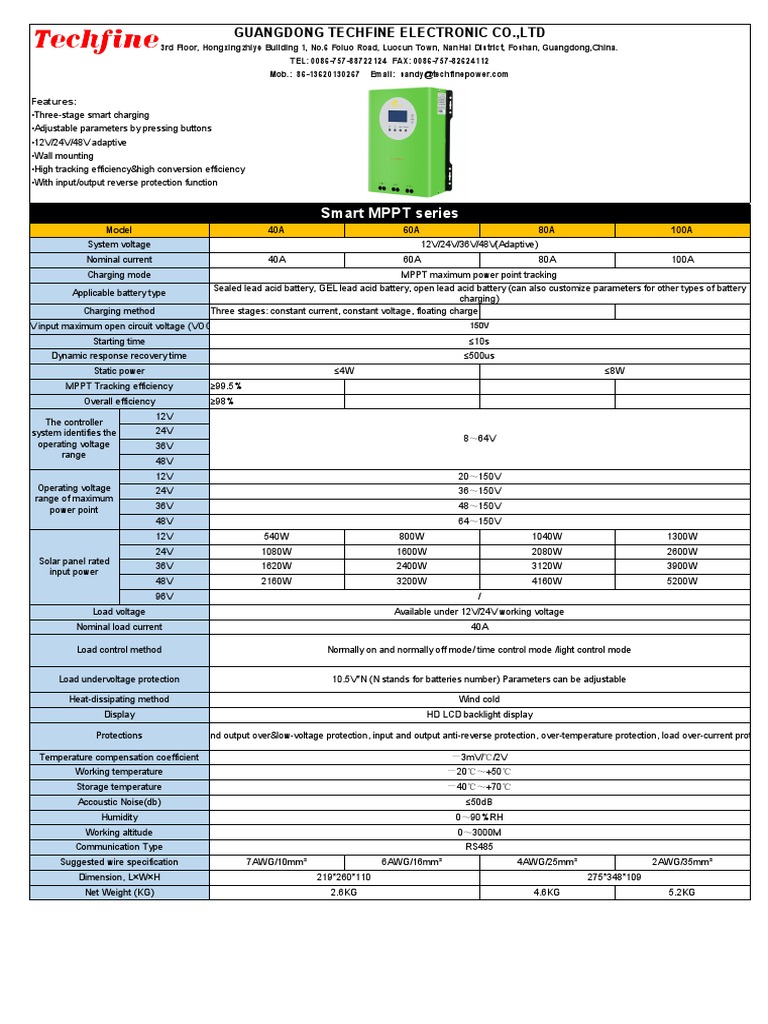 Techfine MPPT Datasheet | PDF | Electrical Engineering | Electricity