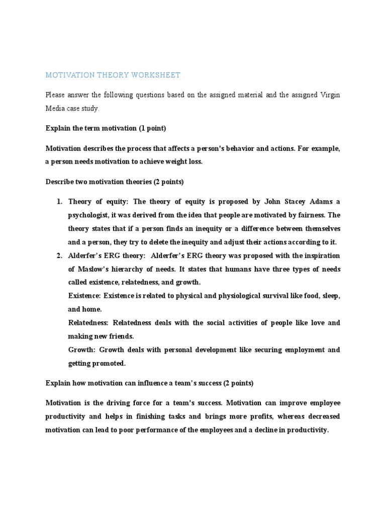 Motivation Theory Worksheet | PDF | Motivation | Motivational