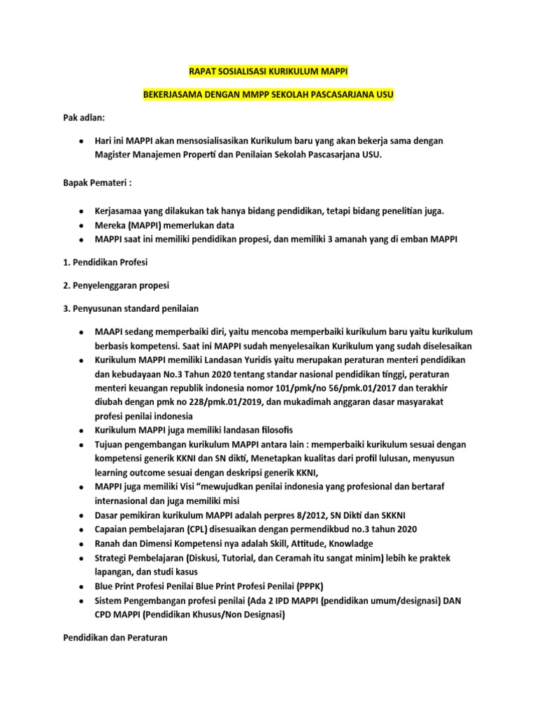 Notulen Rapat Sosialisasi Kurikulum Mappi | PDF