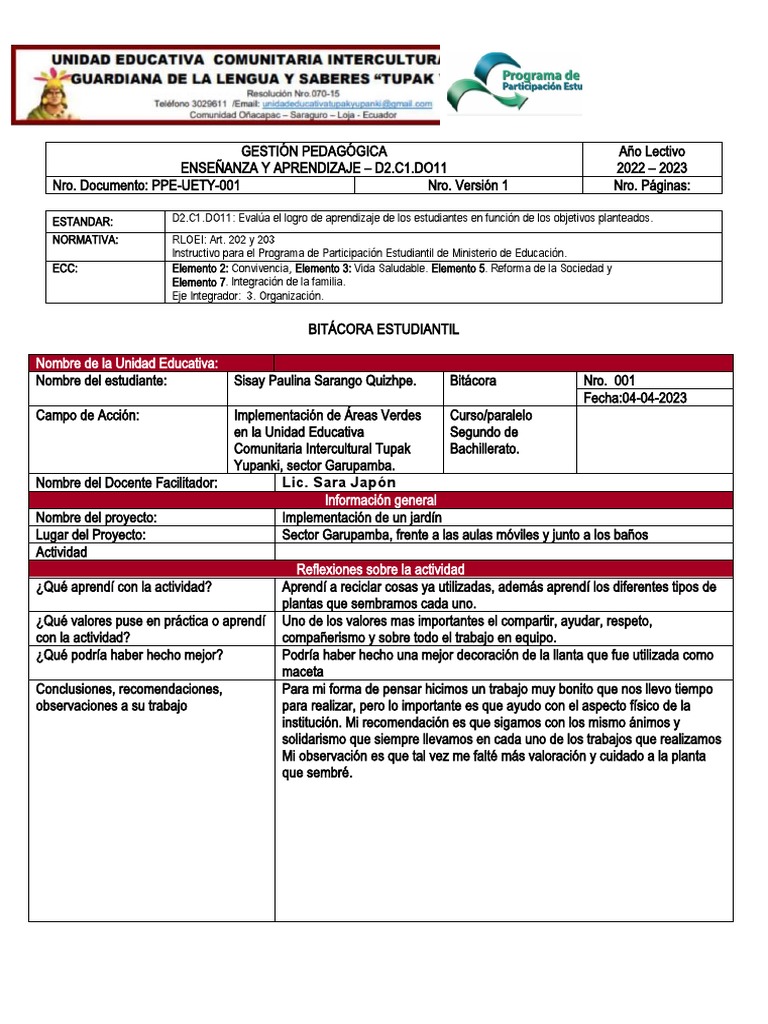 Formato de Bitacoras | PDF | Maestros | Enseñando