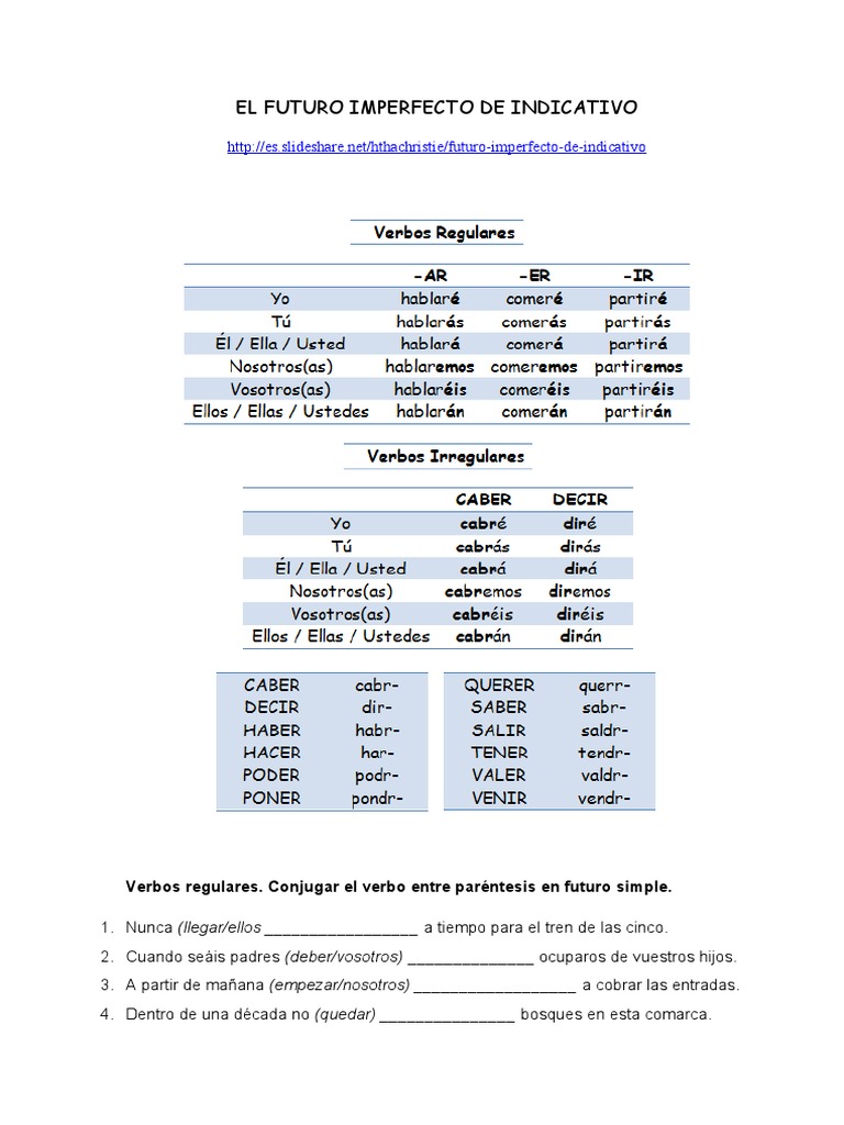 El Futuro Imperfecto de Indicativo | PDF