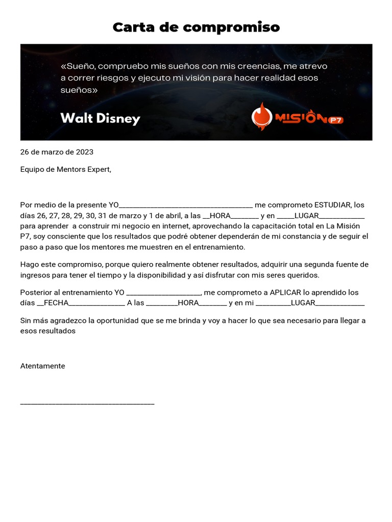 Carta de Compromiso: Walt Disney | PDF