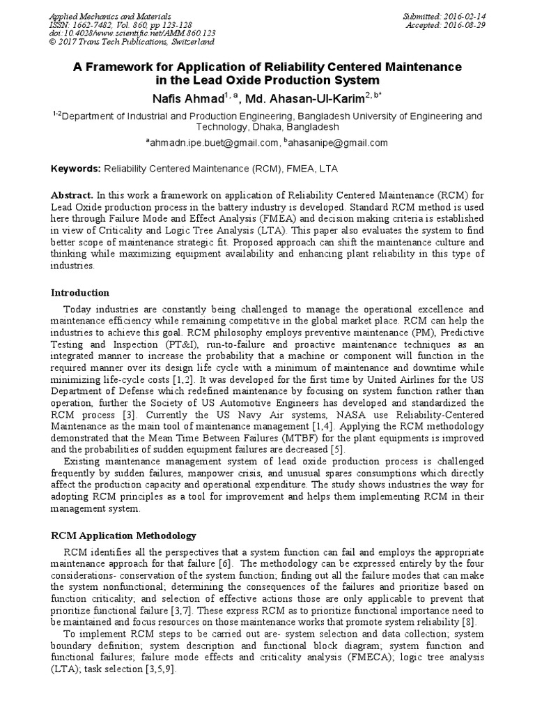 AHMAD, N., & Ahasan-Ul-Karim, M. (2017) - A Framework For Application of Reliability Centered ...