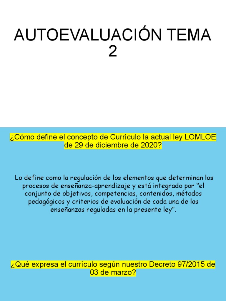 Autoevaluación Tema 2 | PDF | Plan de estudios | Evaluación