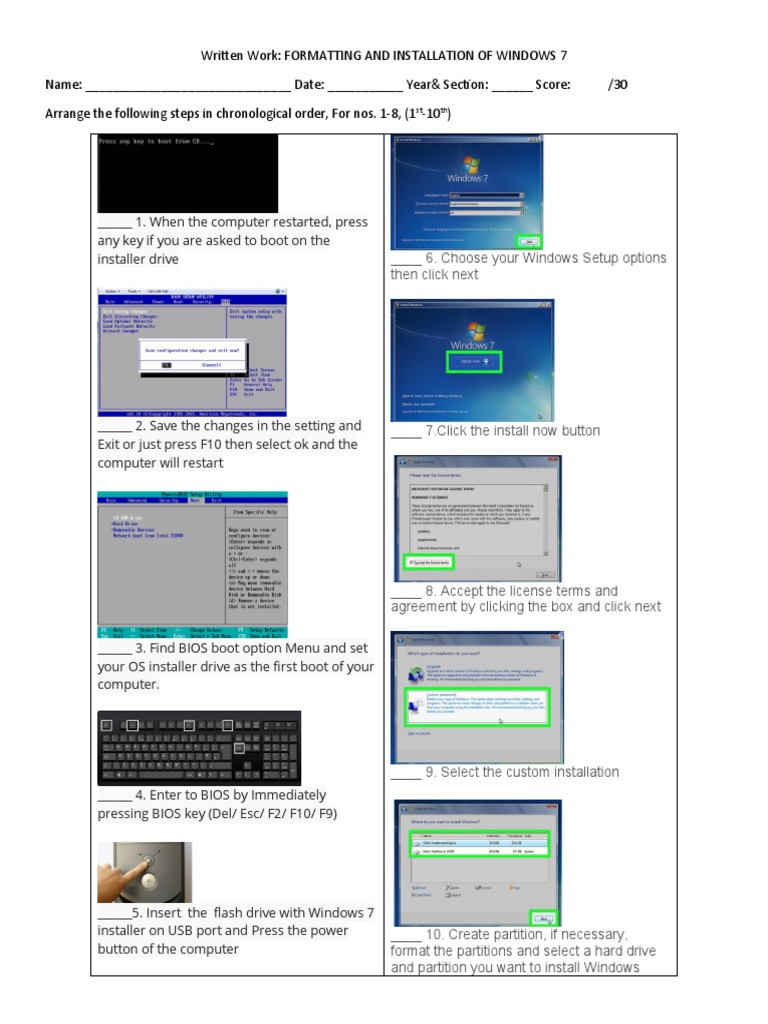 Step-by-Step Instructions for Formatting and Installing Windows 7 | PDF ...