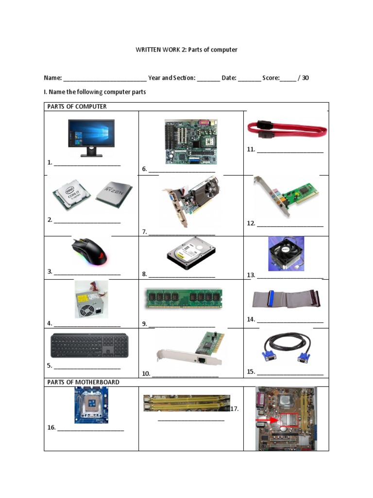 Computer Parts Worksheet for Students | PDF | Computing | Computer Science