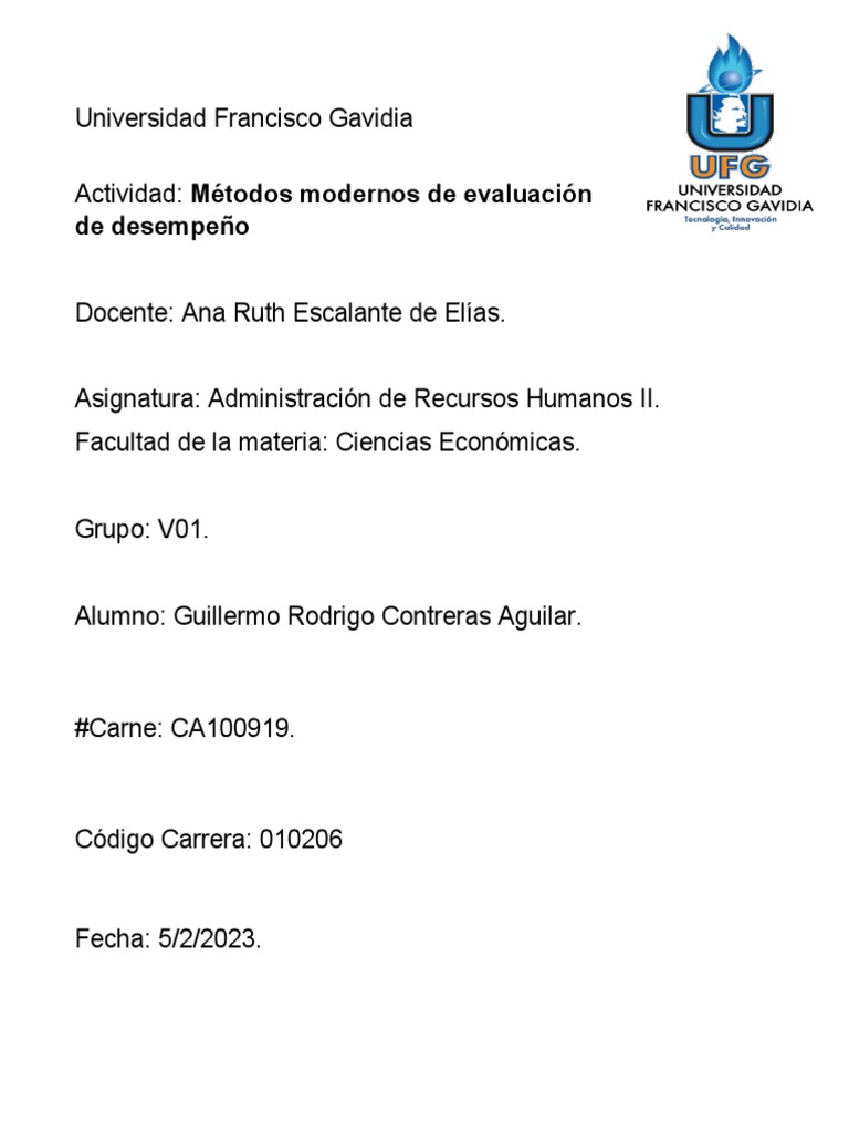 Los Métodos Modernos de Evaluación de Desempeño (Ensayo) Contreras Aguilar Guillermo Rodrigo ...