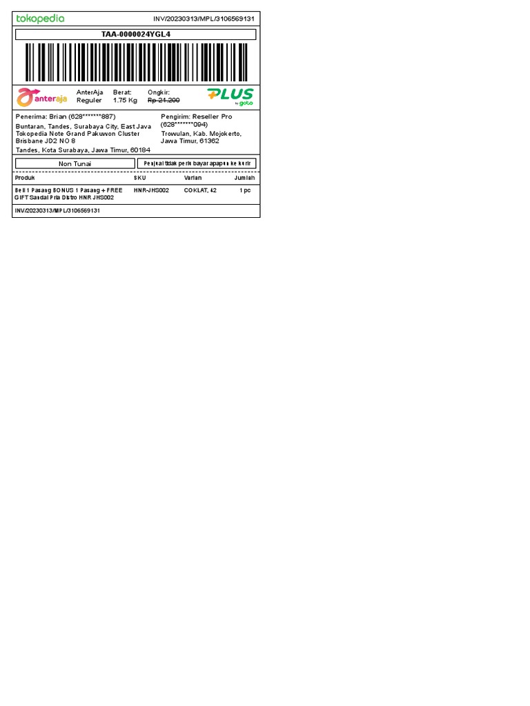 Shipping Label - Tokopedia-13-3-08.52 | PDF