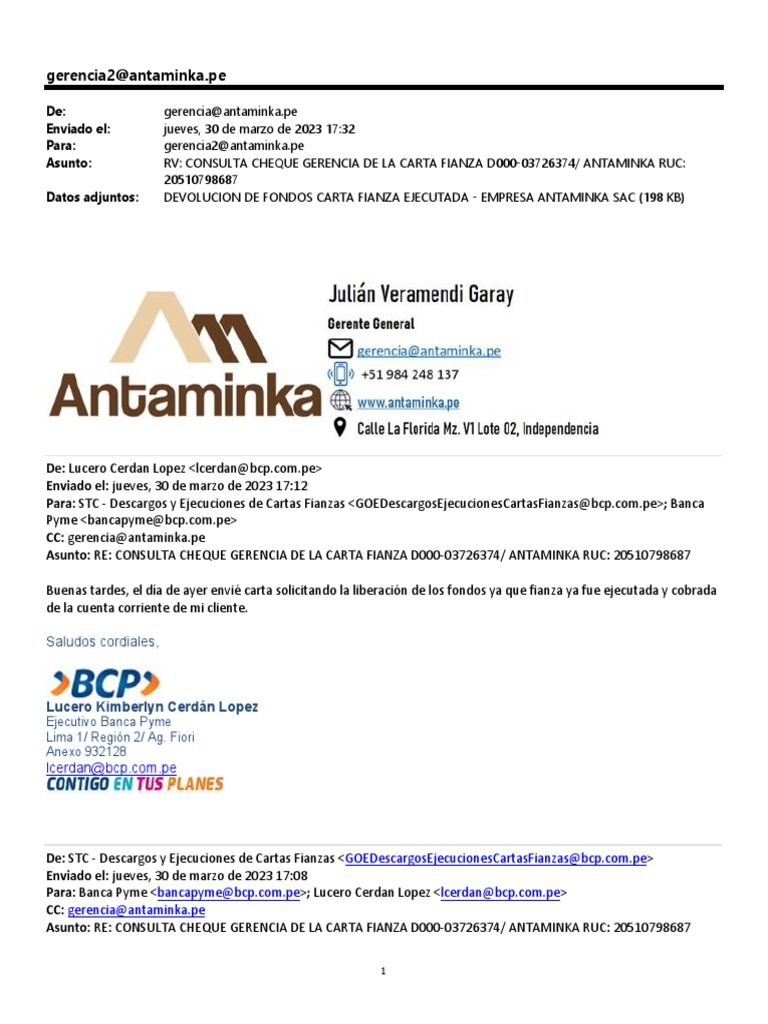 Gerencia2@antaminka - Pe: De: Enviado El: Para: Asunto: Datos Adjuntos | PDF | Economias | Dinero