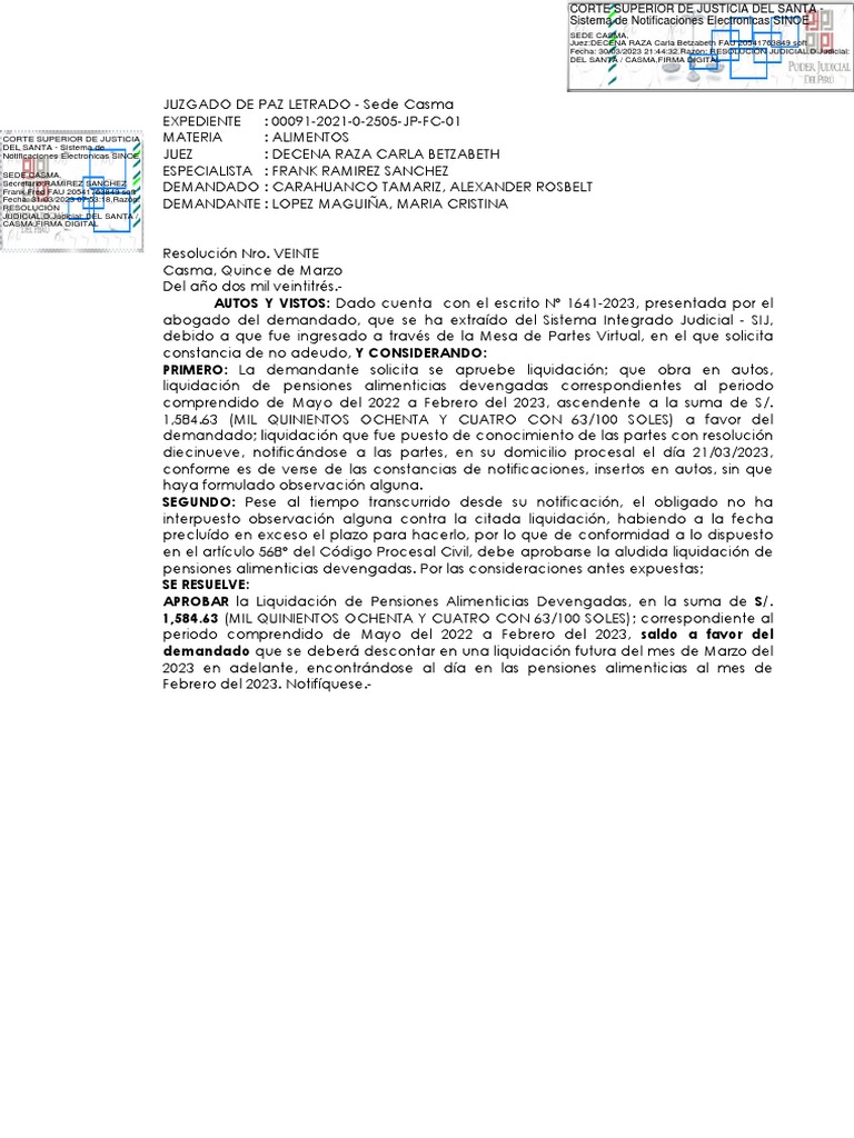 Exp. 00091-2021-0-2505-JP-FC-01 - Resolución - 04896-2023 | PDF ...