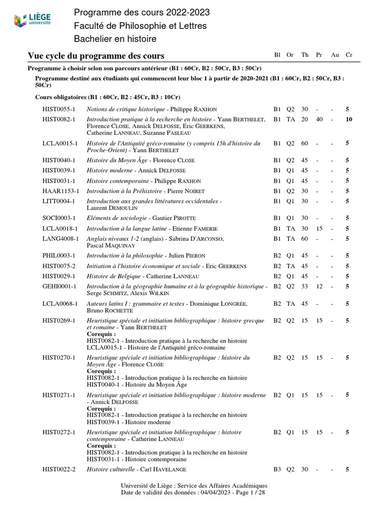 Programme des cours d'histoire 2022-2023 | PDF | Traductions | Langue ...