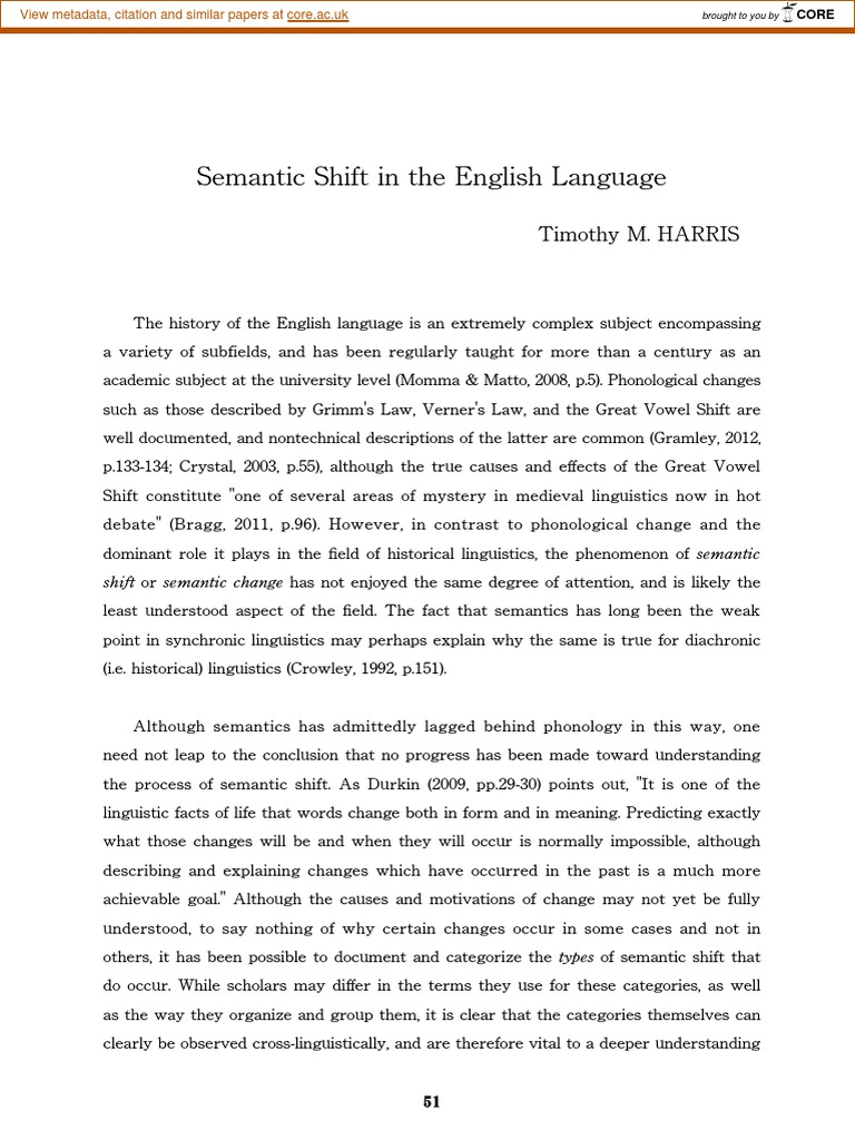 Semantic Shift in The English Language: Timothy M. HARRIS | PDF ...