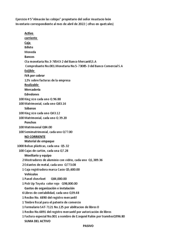 Inventario#5 Almacen Las Cobijas | PDF | Industrias de servicio | Dinero
