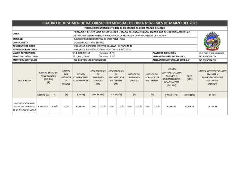 02.04 Resumen de Valorización de Obra | PDF | Hoja de balance