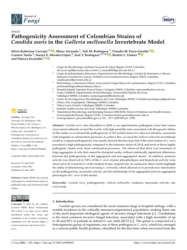 2021 Pathogenicity Assessment of Colombian Strains of Candida Auris in ...