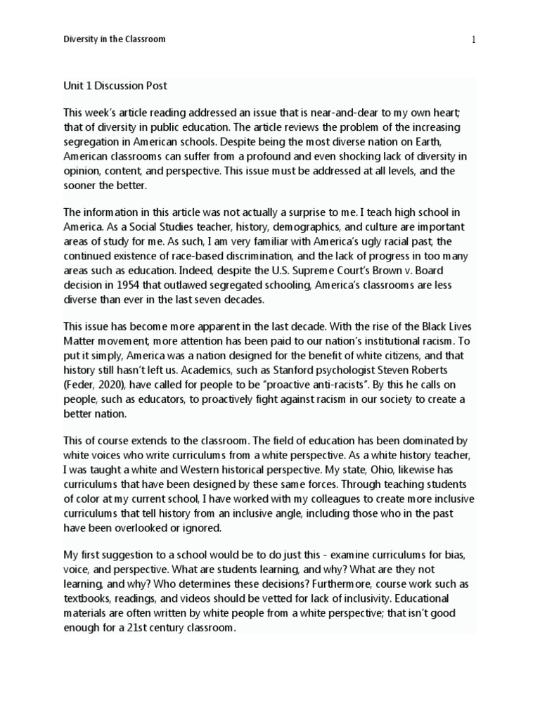 EDUC 5710 Unit 1 Discussion Assignment Good Example 3 | PDF | Curriculum | Teachers