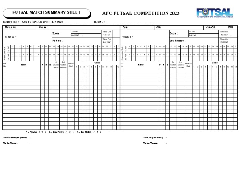 Futsal Match Summary Sheet 2023 | PDF | Sport Variants | Association ...