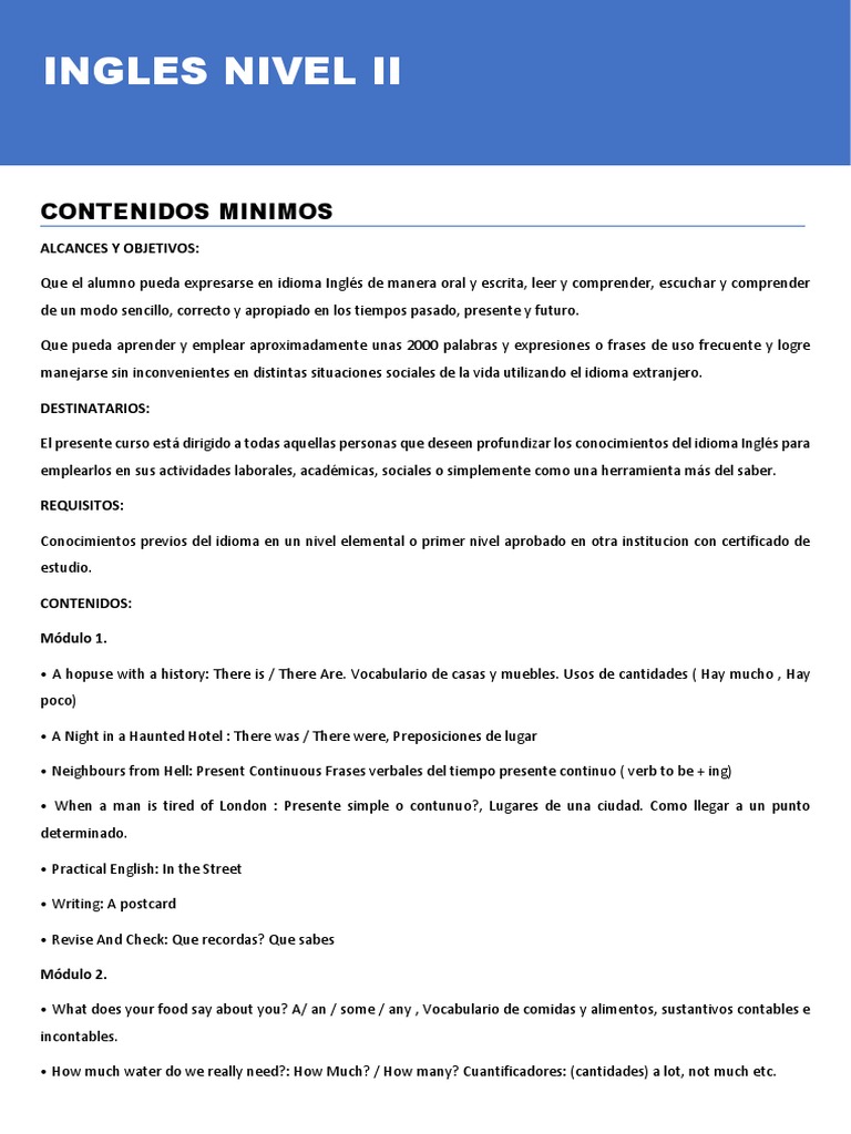 Ingles Nivel II | PDF | Lingüística