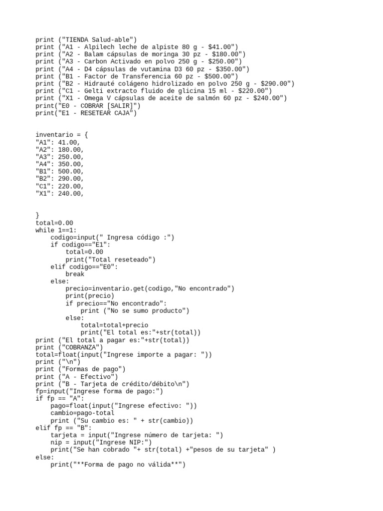 Codigo Python Caja Registradora | PDF