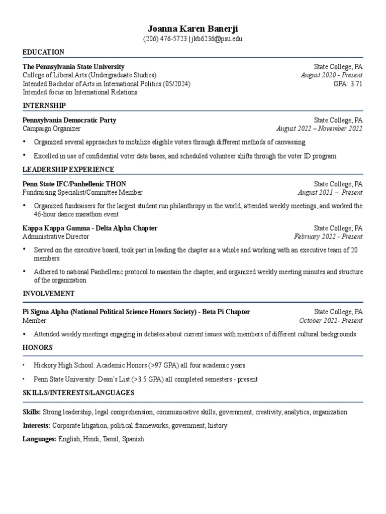 Joanna Banerji Resume | PDF