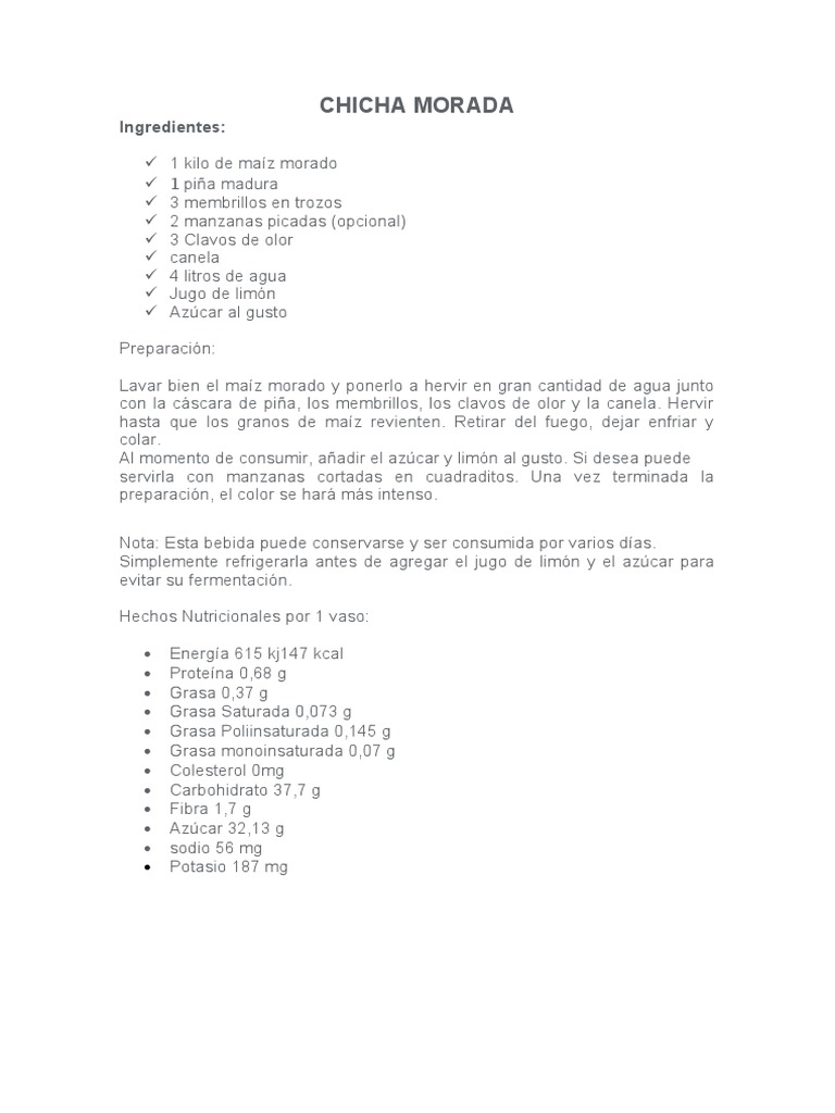 Chicha Morada | PDF