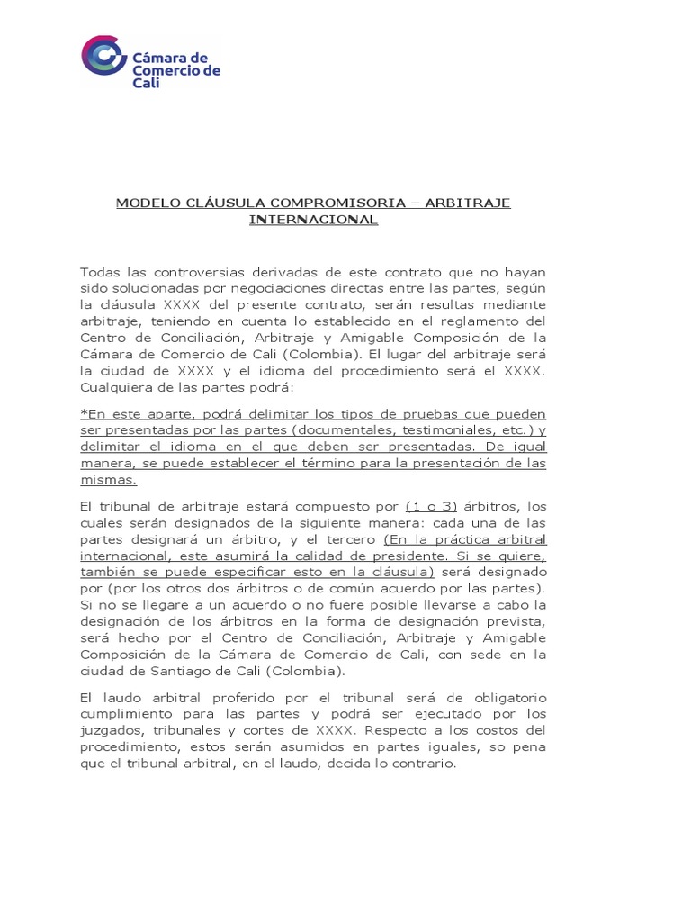Modelo de Cláusula Compromisoria Arbitral | PDF