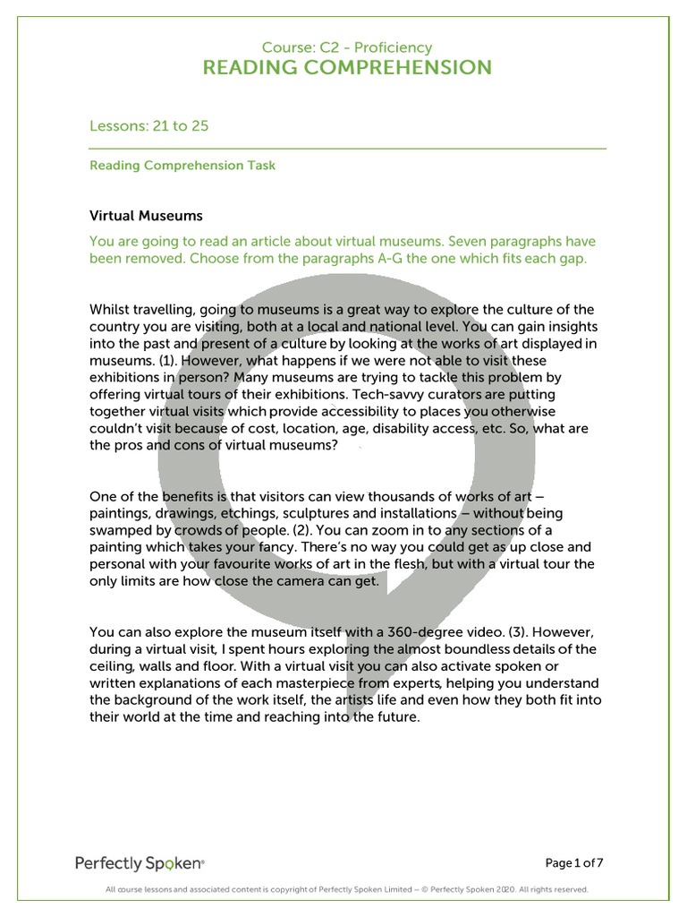 C2 - Lesson 21-25 - Reading Comprehension | PDF