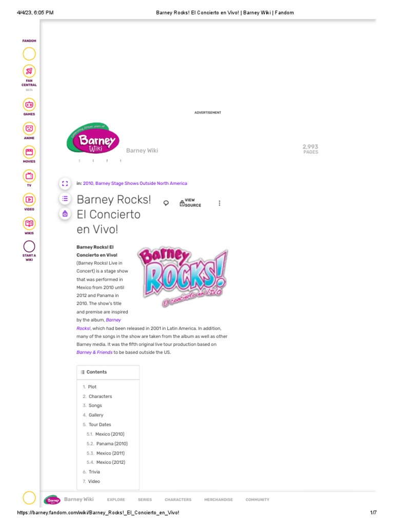 Barney Rocks! Live Concert Overview | PDF | Fandom