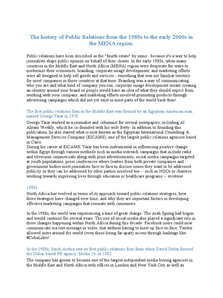 The History of Public Relations From The 1980s To The Early 2000s in ...