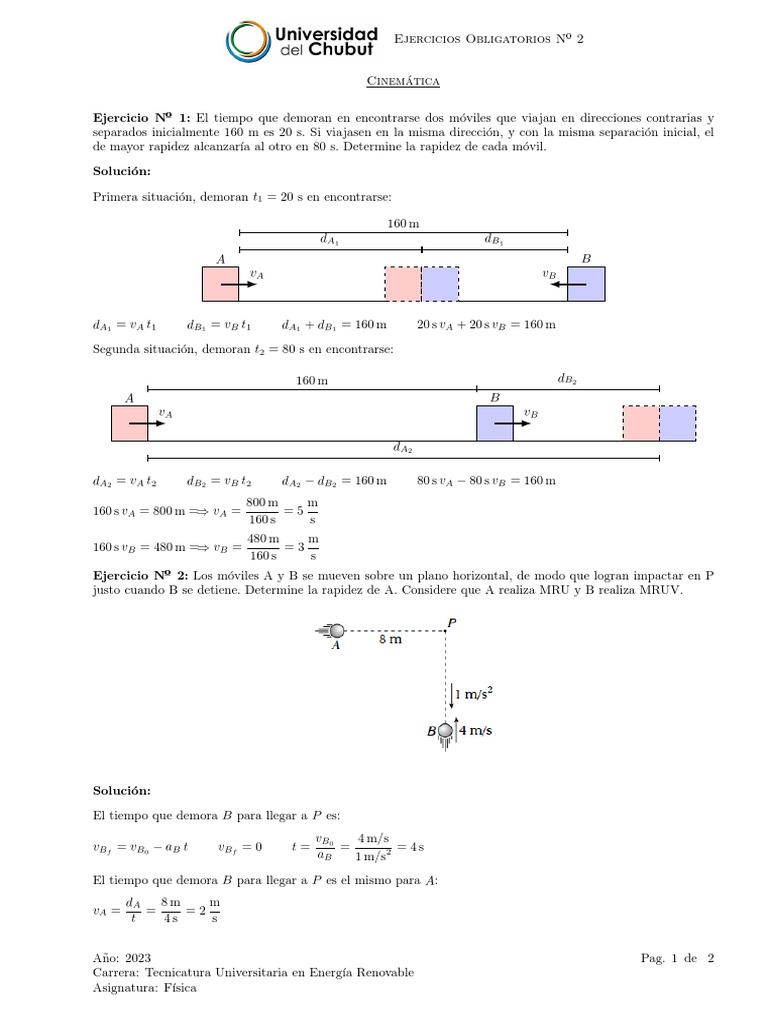 Ejercicio - Obligatorio - Unidad - 2 - (Cinematica) - Resuelto | PDF | Cinemática | Movimiento ...