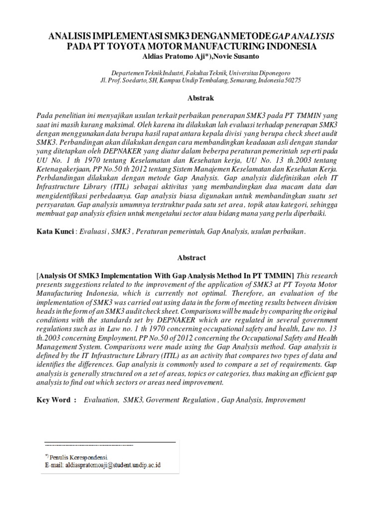 Analisis Implementasi Smk3 Dengan Metode Gap Analysis Pada PT Toyota ...