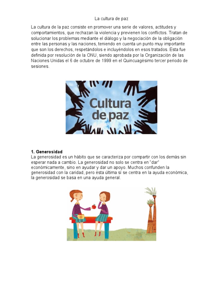 La Cultura De Paz Pdf Hoja De Cálculo
