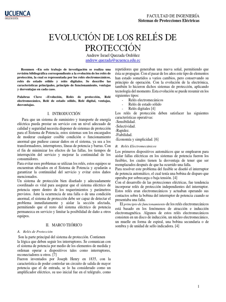 Evolución de Los Relés de Protección: Andrew - Quezada@ucuenca - Edu.ec ...