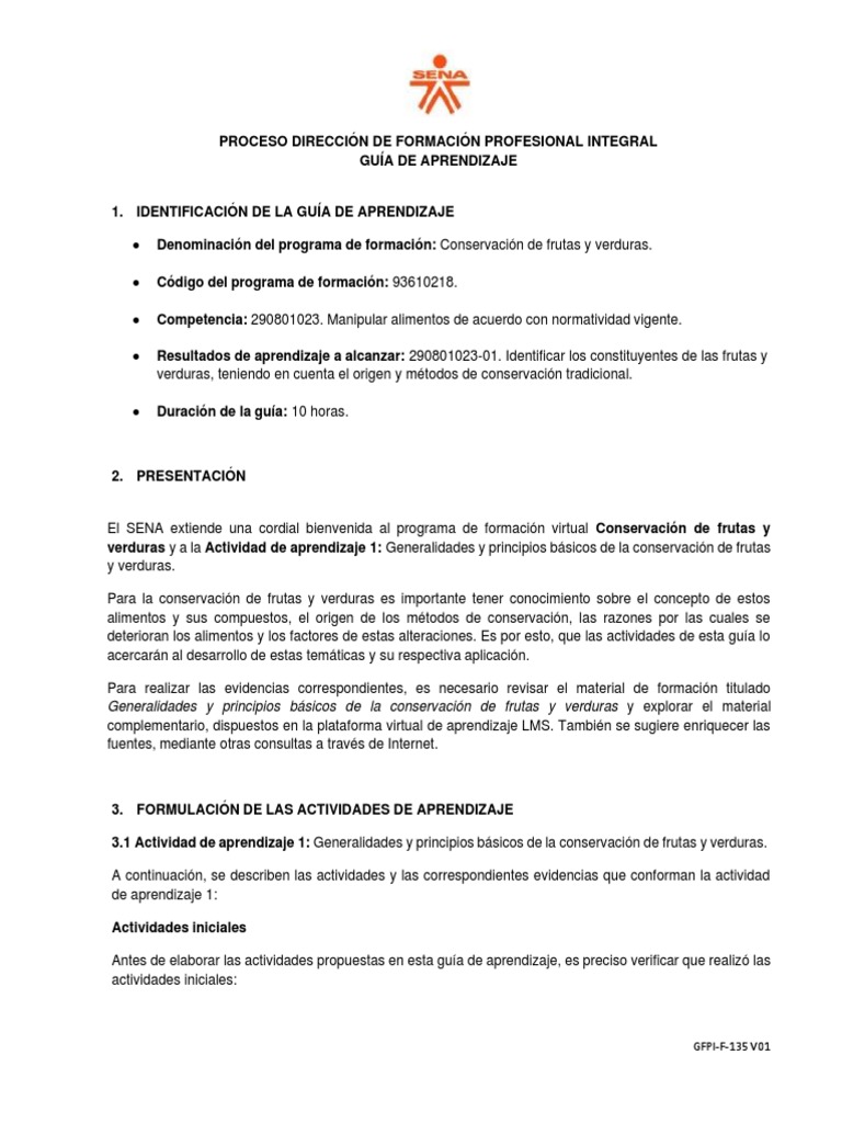 Guia de Aprendizaje 1 | PDF | Alimentos | Aprendizaje